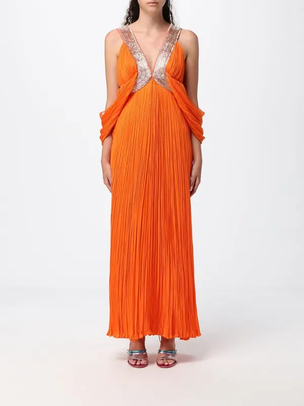 Alberta Ferretti Pleated Silk Kaftan With Off-the-shoulder Design