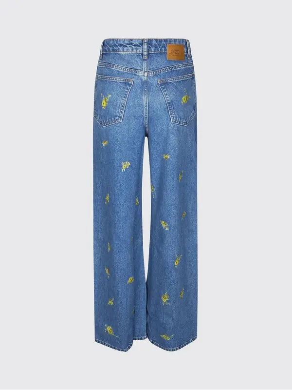 GANNI Wide Leg Jeans With Floral Embroidery