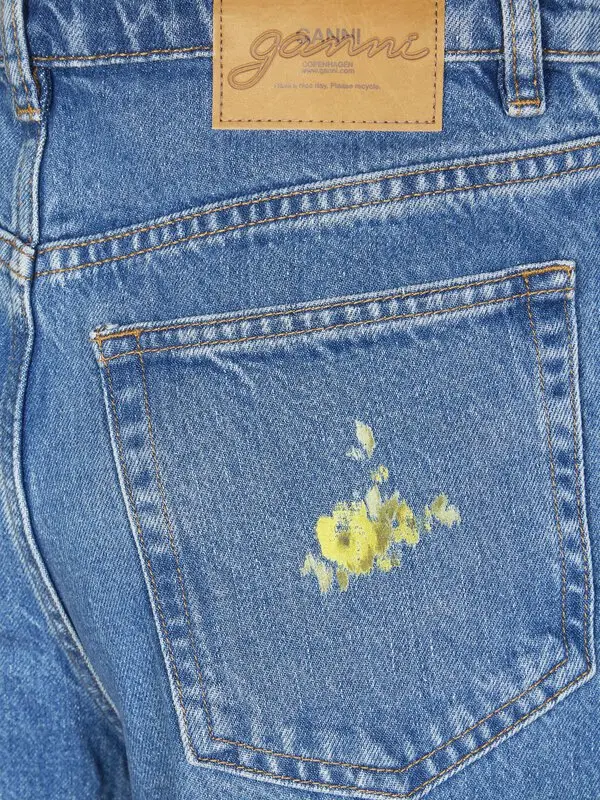 GANNI Wide Leg Jeans With Floral Embroidery