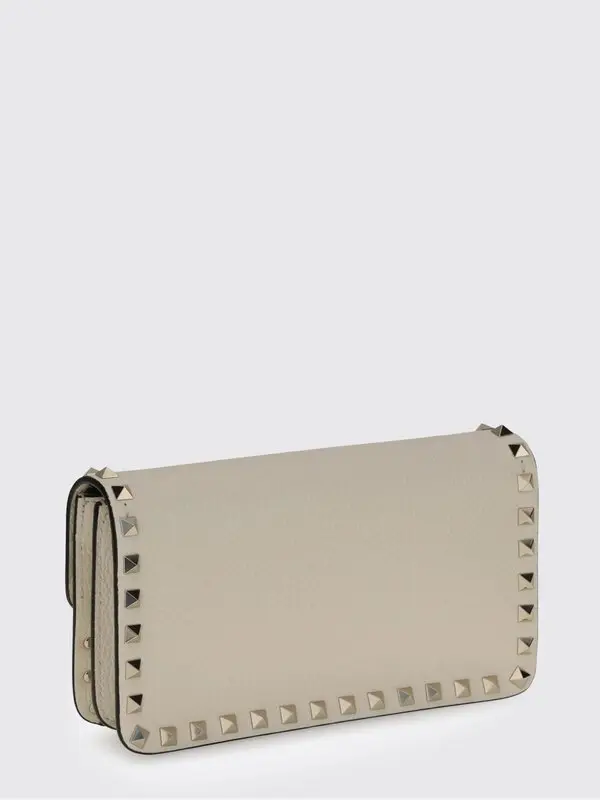 Valentino Garavani Rockstud Wallet On Chain In Grained Calfskin With Studs - Ivory