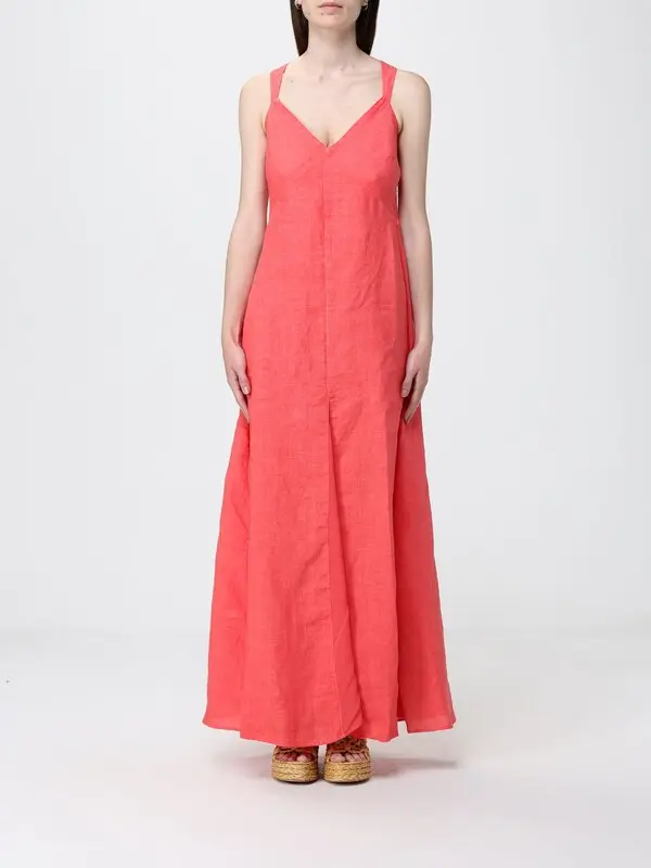 120% Lino Long Linen Dress - Red