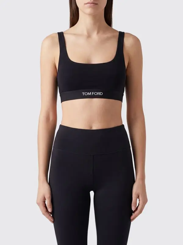 TOM FORD Cropped Modal Bralette Top With Contrast Logo Band - Black