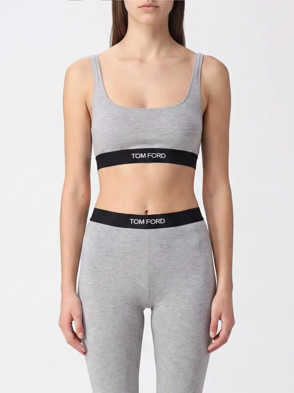 TOM FORD Cropped Modal Bralette Top With Contrast Logo Band - Grey