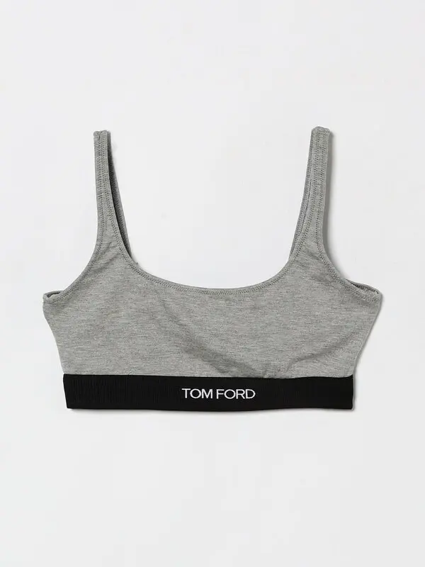 TOM FORD Cropped Modal Bralette Top With Contrast Logo Band - Grey