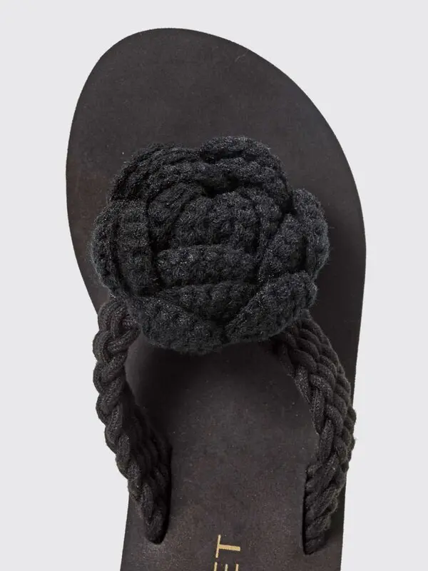 TWINSET Crochet Cotton Wedge Sandal With Floral Embellishment