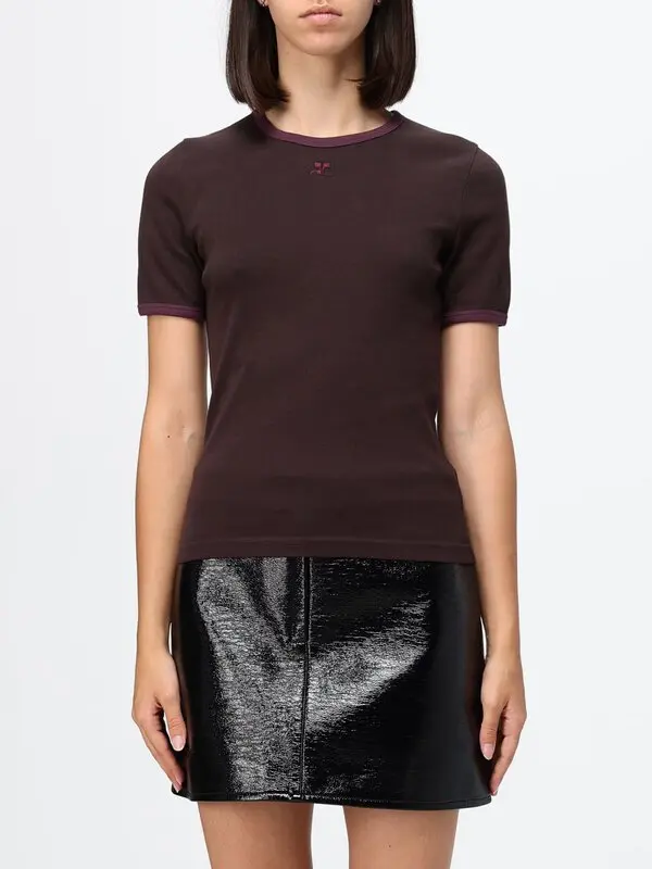 COURREGES Slim Fit Cotton T-shirt With Tone-on-tone Logo - Burnt