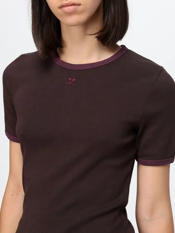 COURREGES Slim Fit Cotton T-shirt With Tone-on-tone Logo - Burnt