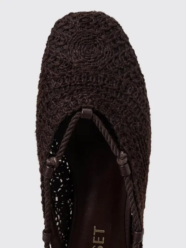 TWINSET Crochet Cotton Ballerina Flats With Ankle Tie Fastening