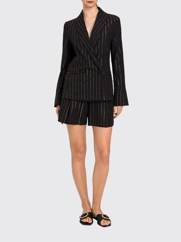 TWINSET Pinstriped Cotton Blend Double Breasted Blazer