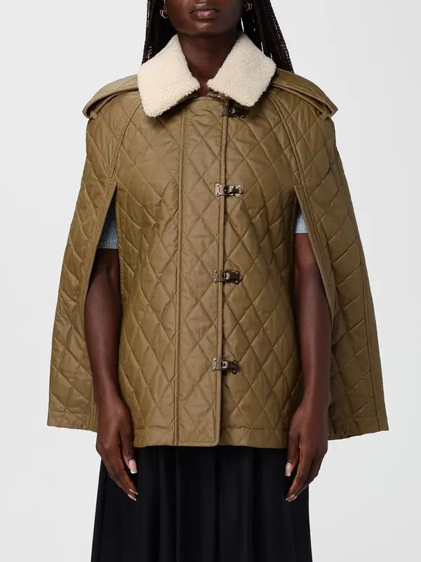Burberry Quilted Cotton Cape With Shearling Collar