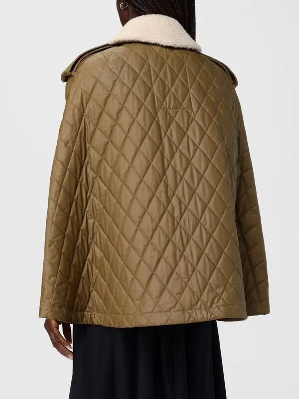 Burberry Quilted Cotton Cape With Shearling Collar