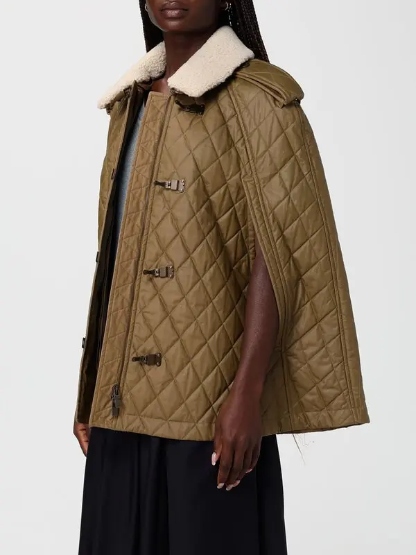 Burberry Quilted Cotton Cape With Shearling Collar