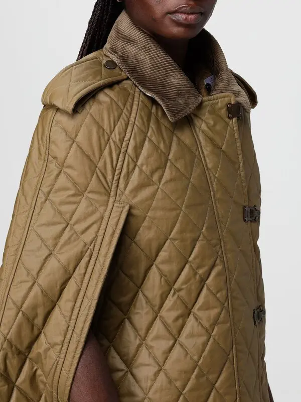Burberry Quilted Cotton Cape With Shearling Collar