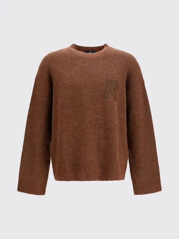 REPRESENT Crewneck Alpaca Wool-blend Sweater With Jacquard Logo And Dropped Shoulders - Cocoa