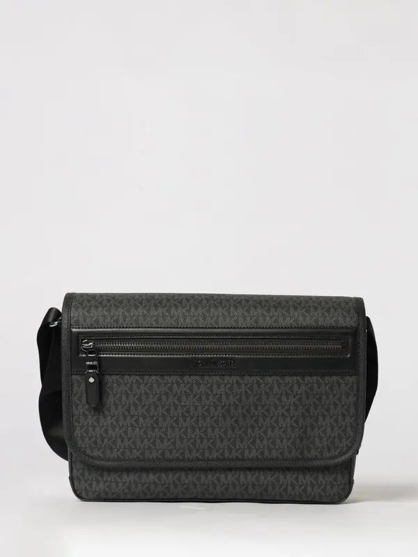 Michael Kors Coated Cotton Bag With All Over Mk Monogram - Black