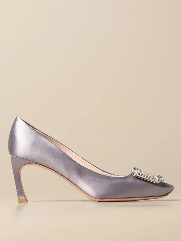 ROGER VIVIER Trompette Court Shoes In Satin With Crystal Buckle - Pearl