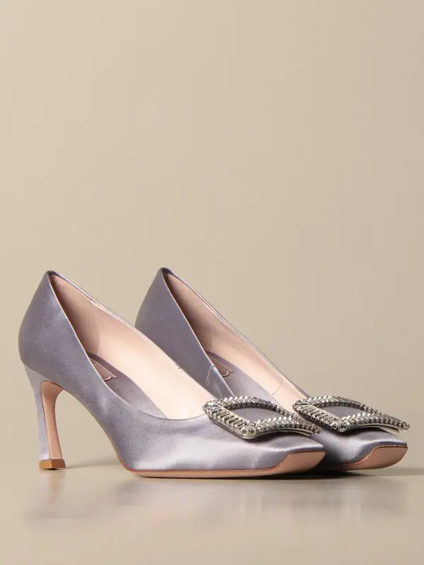 ROGER VIVIER Trompette Court Shoes In Satin With Crystal Buckle - Pearl