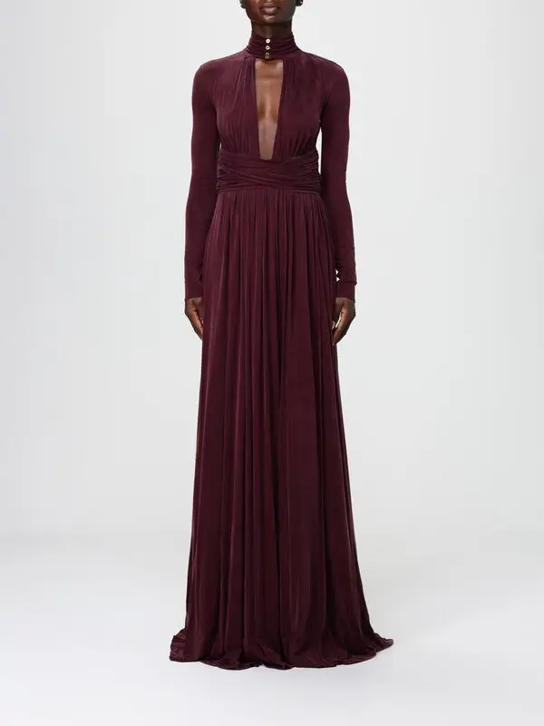 Elisabetta Franchi Long-sleeve Plunging Neck Gown