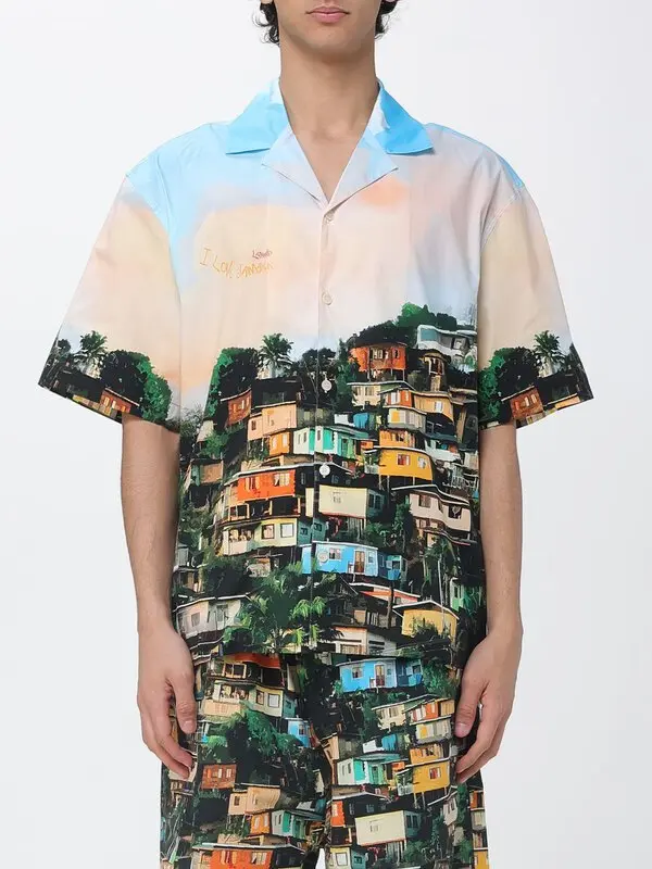 LANEUS Printed Stretch Cotton Shirt