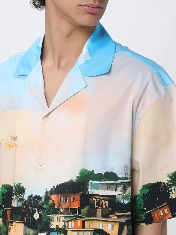 LANEUS Printed Stretch Cotton Shirt