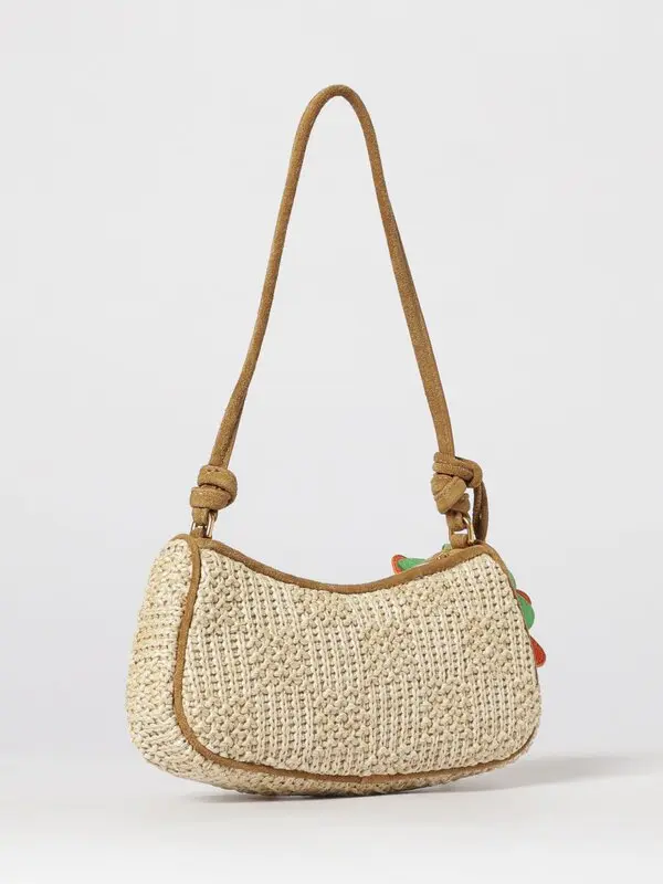 Marc Jacobs Raffia Shoulder Bag With Suede Trim And Flower Charm