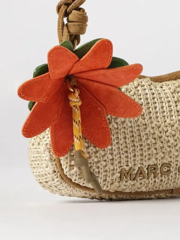 Marc Jacobs Raffia Shoulder Bag With Suede Trim And Flower Charm
