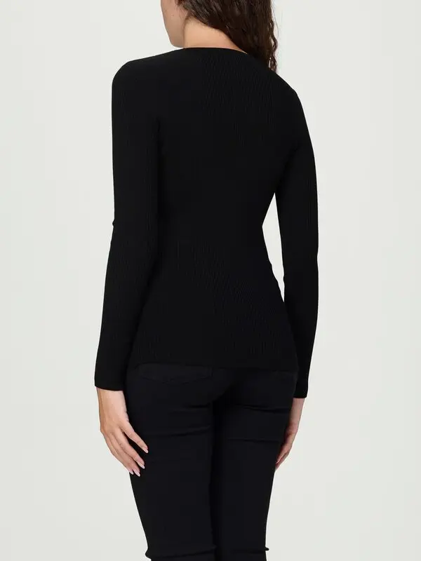 Elisabetta Franchi Ribbed V-neck Long Sleeve Jumper With Gold-tone Buttons
