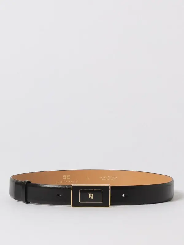 Elisabetta Franchi White Leather Belt With Gold Tone Buckle - Black
