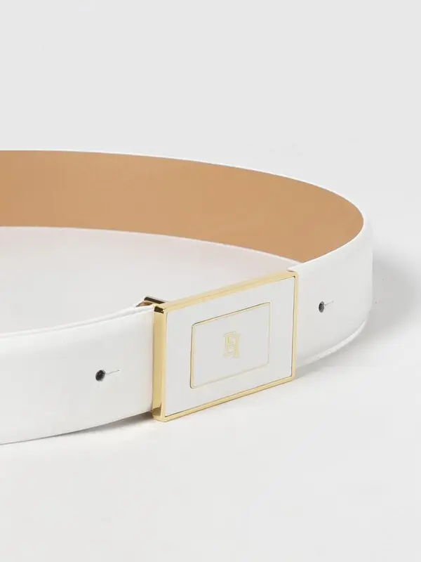 Elisabetta Franchi White Leather Belt With Gold Tone Buckle - Ivory