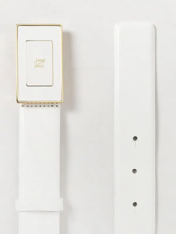 Elisabetta Franchi White Leather Belt With Gold Tone Buckle - Ivory