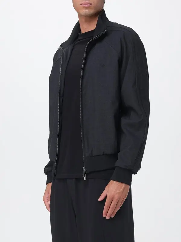 Emporio Armani Wool-blend Bomber Jacket With High Neck And Tone-on-tone Logo - Grey