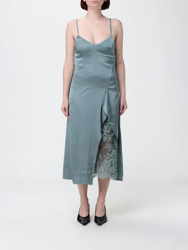 Acne Studios Satin Slip Dress With Lace Inserts