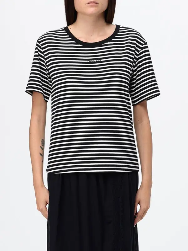 TWINSET Striped Cotton T-shirt With Embroidered Logo - Black
