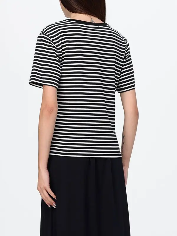 TWINSET Striped Cotton T-shirt With Embroidered Logo - Black