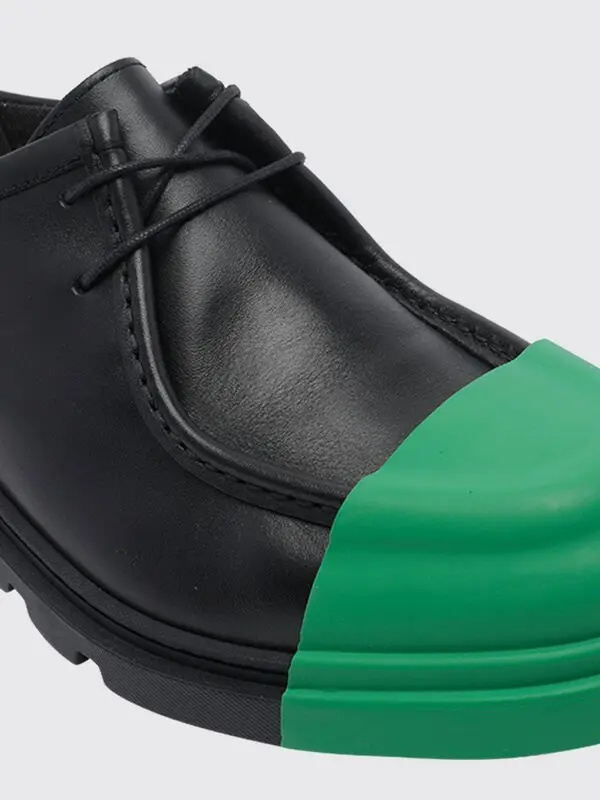 Camper Smooth Calfskin Leather Derby Shoes With Rubber Toe Cap - Black