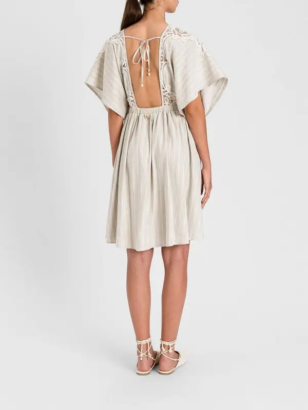 TWINSET Mini Dress In Linen Blend With Lace Inserts