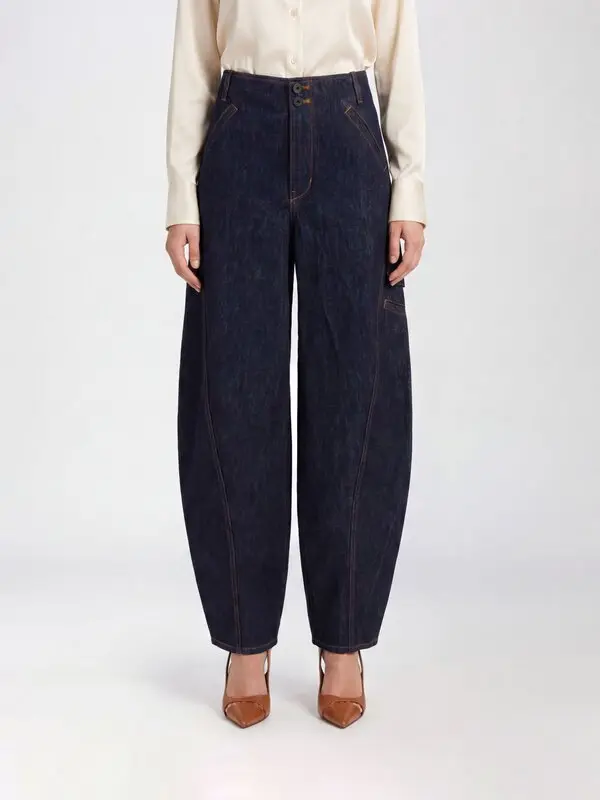 SELF-PORTRAIT High-waisted Wide-leg Cargo Jeans In Cotton Denim - Blue