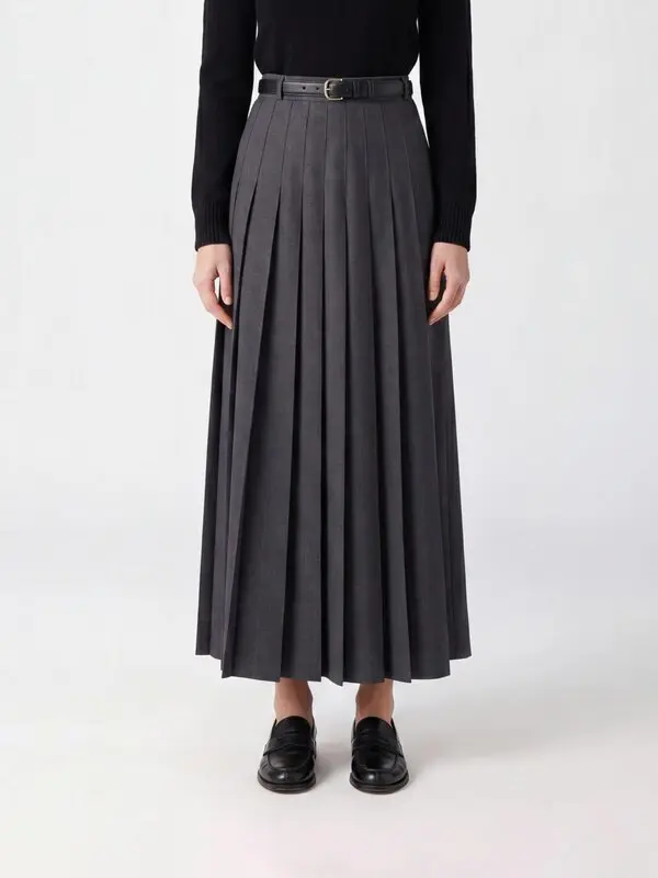 SELF-PORTRAIT High-waisted Pleated Midi Skirt With Belt