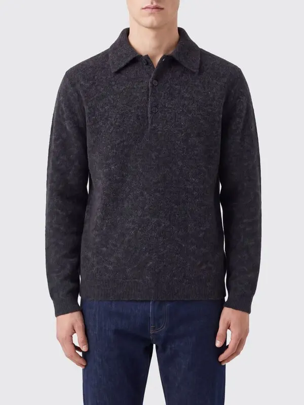 SUNFLOWER Long-sleeved Knitted Polo In Mohair And Alpaca Blend - Grey