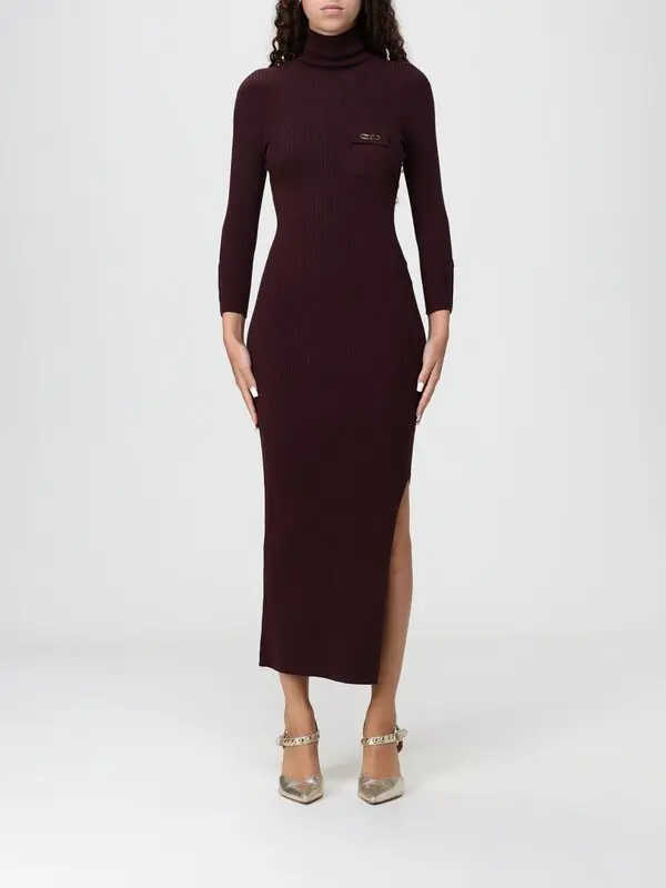 Elisabetta Franchi Ribbed Turtleneck Dress With Pocket Detail