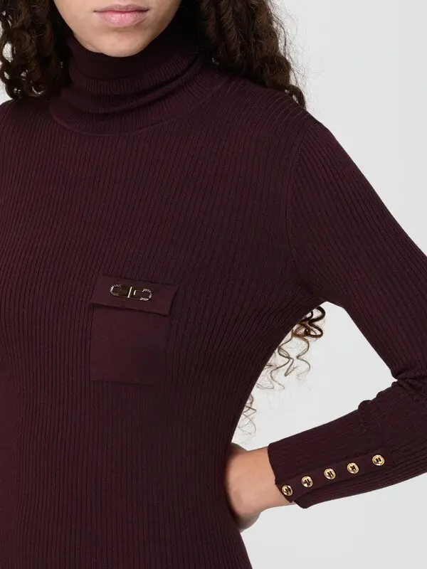 Elisabetta Franchi Ribbed Turtleneck Dress With Pocket Detail