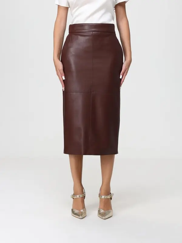 Elisabetta Franchi Leather Midi Skirt With Embellished Back