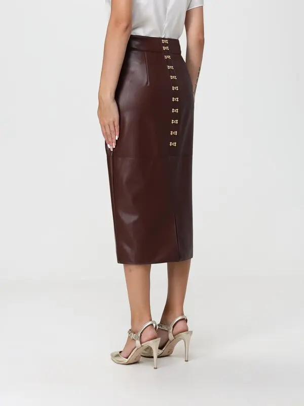 Elisabetta Franchi Leather Midi Skirt With Embellished Back