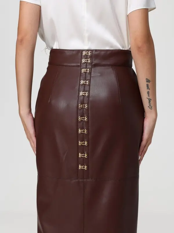 Elisabetta Franchi Leather Midi Skirt With Embellished Back