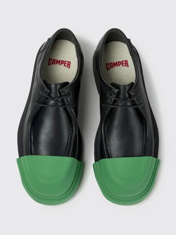 Camper Calfskin Leather Lace-up Shoes With Rubber Toe Reinforcement - Black