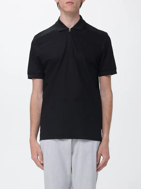 BOSS Cotton Blend Polo Shirt With Zip - Black