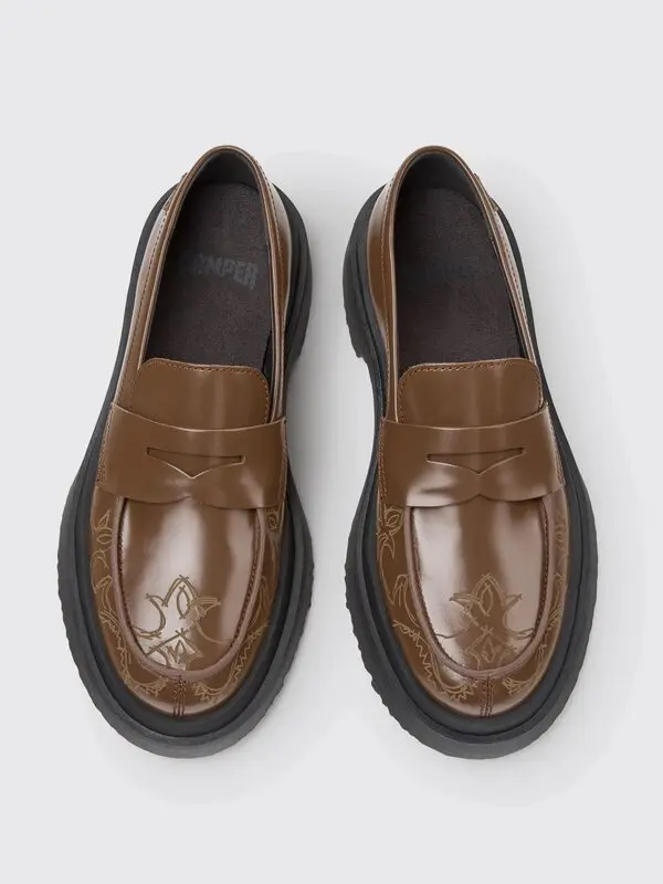 Camper Calfskin Graphic Print Loafers