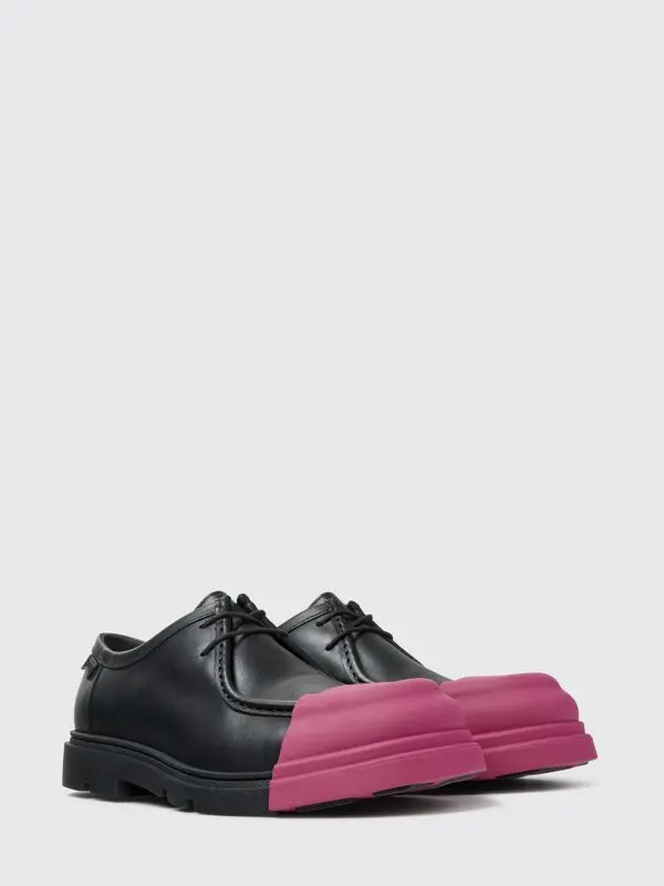 Camper Derby Shoes In Smooth Calfskin Leather With Rubber Toe Cap - Black