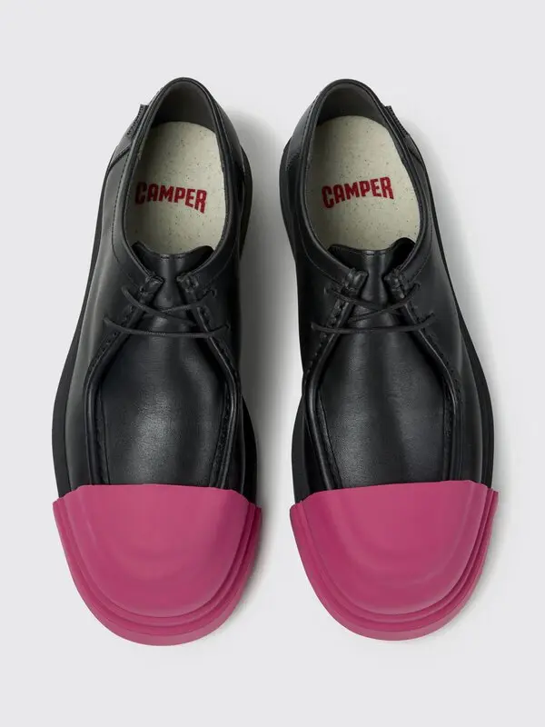 Camper Derby Shoes In Smooth Calfskin Leather With Rubber Toe Cap - Black