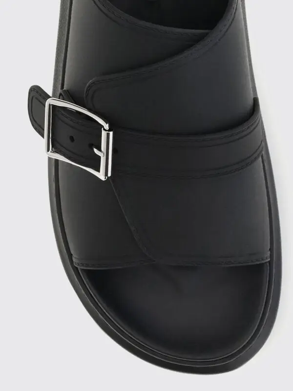 Alexander McQueen Sandals In Smooth Calf Leather With Adjustable Strap And Open Toe - Black